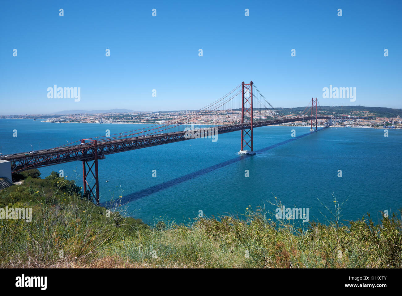 25 of April Bridge (Ponte 25 de Abril) – a suspension bridge over Tagus ...