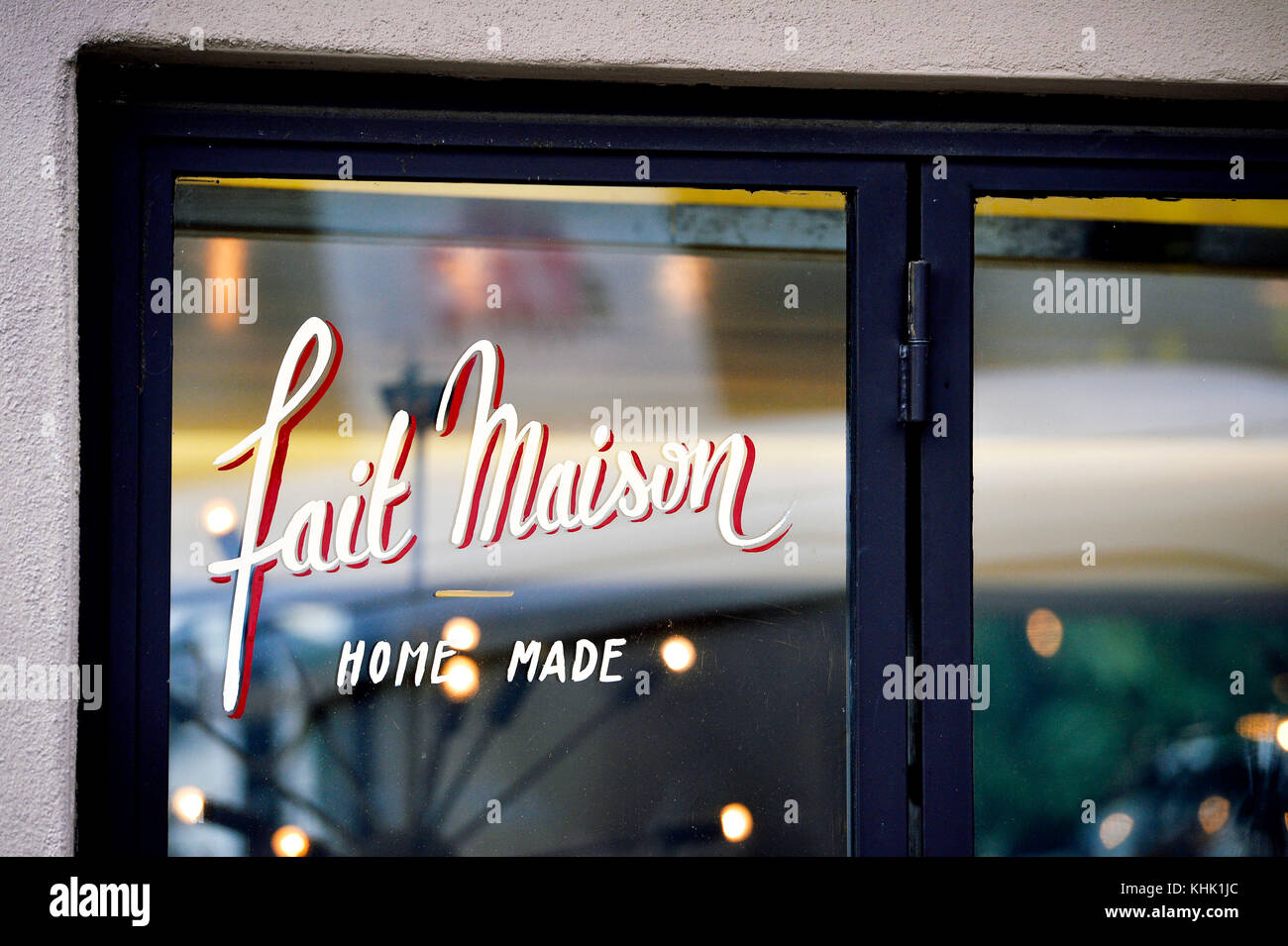 Home made cooking sign on a Shop Window of a restaurant, Paris 9th ...