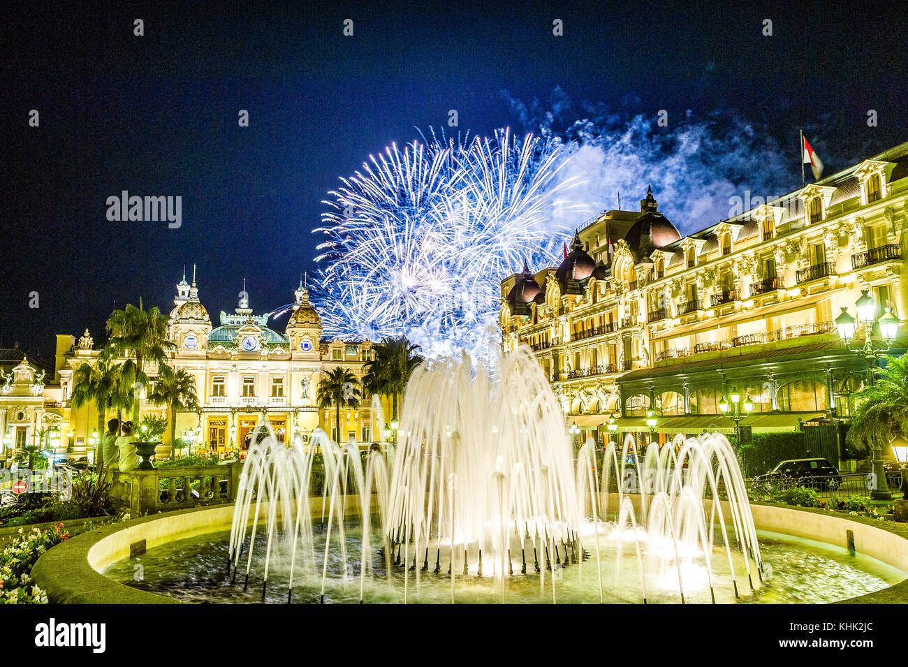 Europe, France, Principality of Monaco, Monte Carlo. Fireworks front of ...