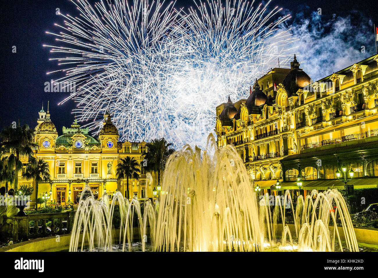 Europe, France, Principality of Monaco, Monte Carlo. Fireworks front of ...