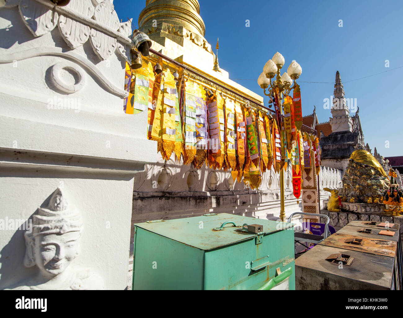 Bell and praying paper in the temple's pillar Stock Photo - Alamy
