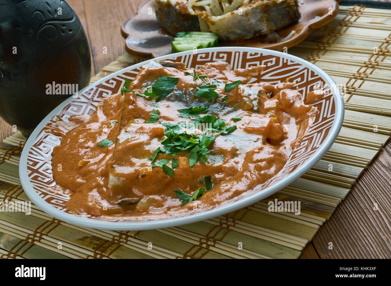 Plachie din peste - fried fish in sauce.Romanian cuisine Stock Photo ...