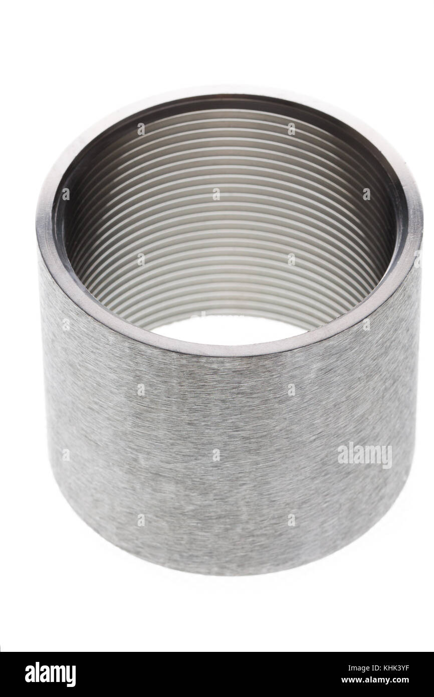 Stainless steel the threaded sleeve fitting ( muff ) is isolated on ...