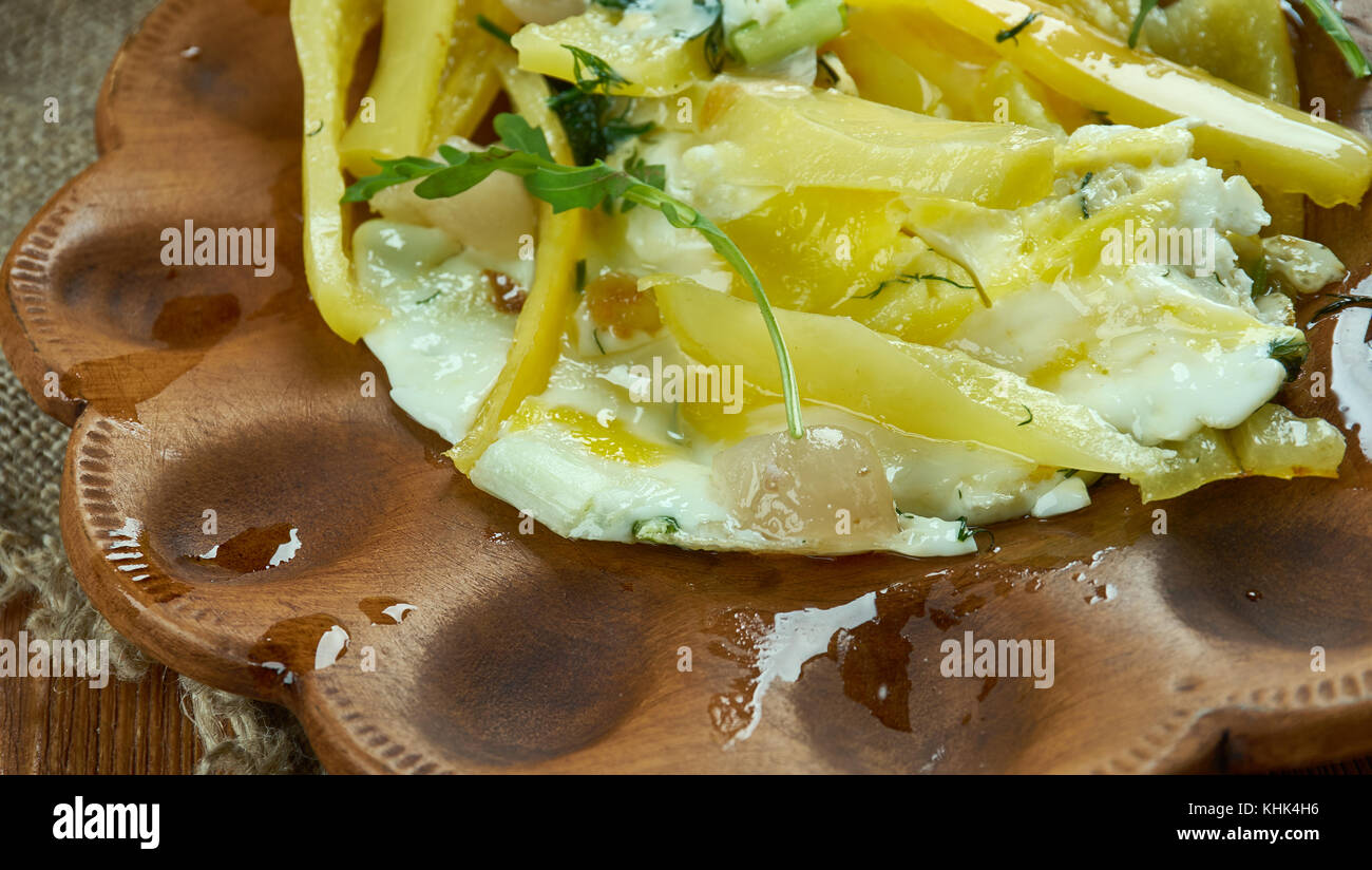 Balkan Breakfast, Scrambled eggs with bacon and vegetables Stock Photo ...