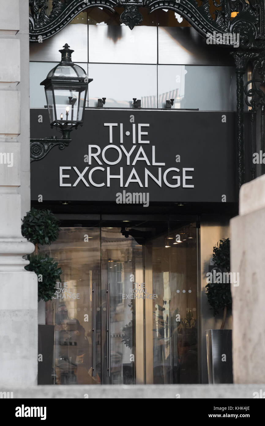 Main entrance to the Royal Exchange building in the financial district ...