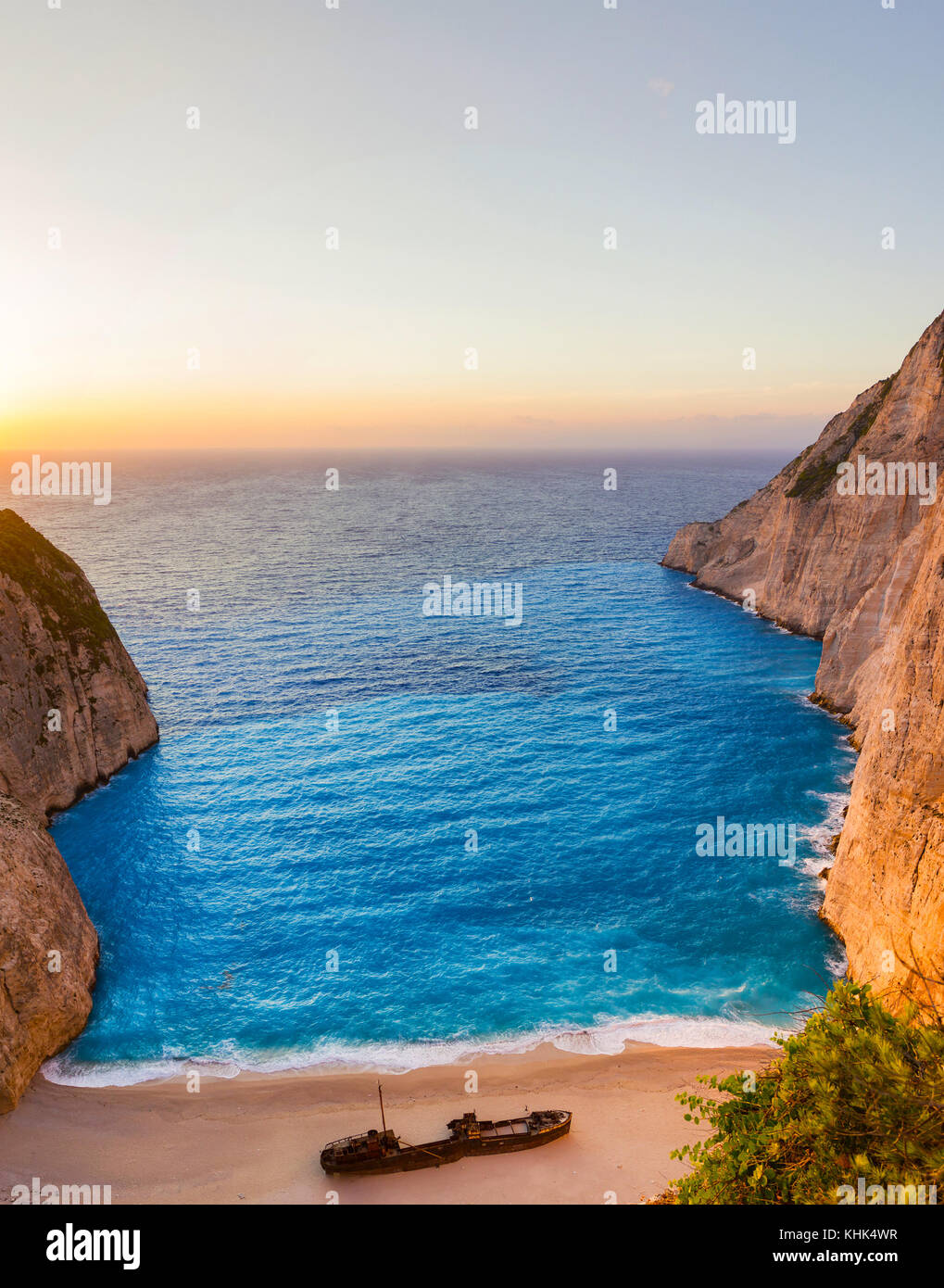 landscape of the beautiful beach with shipwreck in the island of Zante ...
