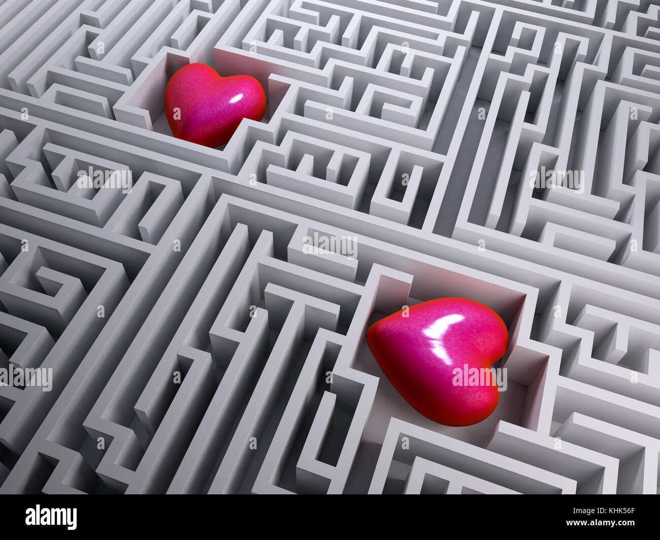 two red heart in the labyrinth maze, 3d illustration Stock Photo - Alamy