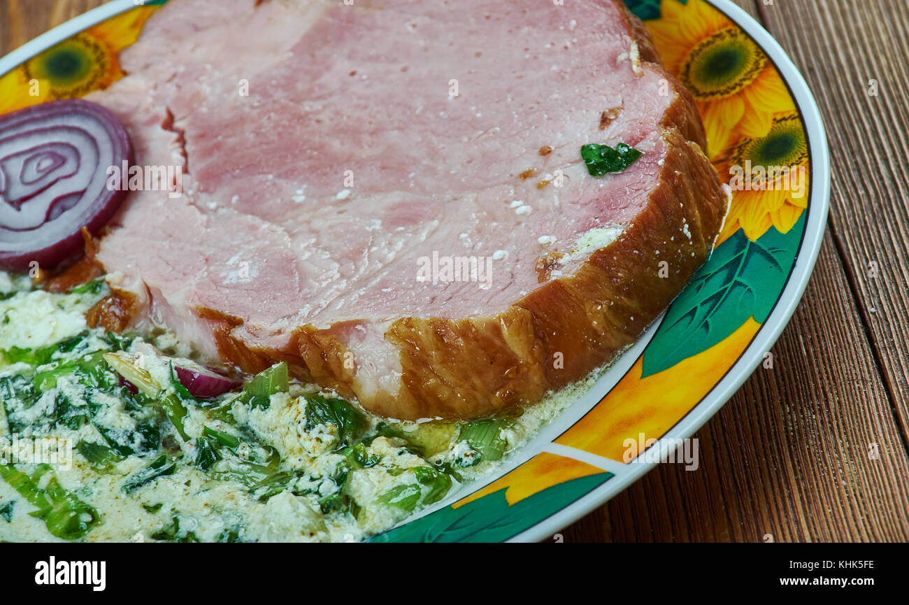 Boiled Bacon And Parsley Sauce, close up meal Stock Photo - Alamy