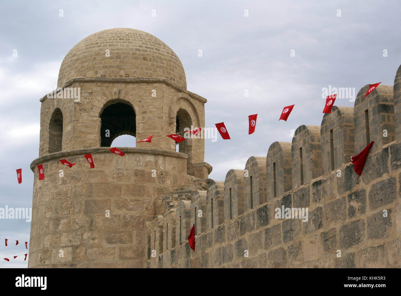 Fortress and red flags in medina of Sousse, Tunisia Stock Photo - Alamy