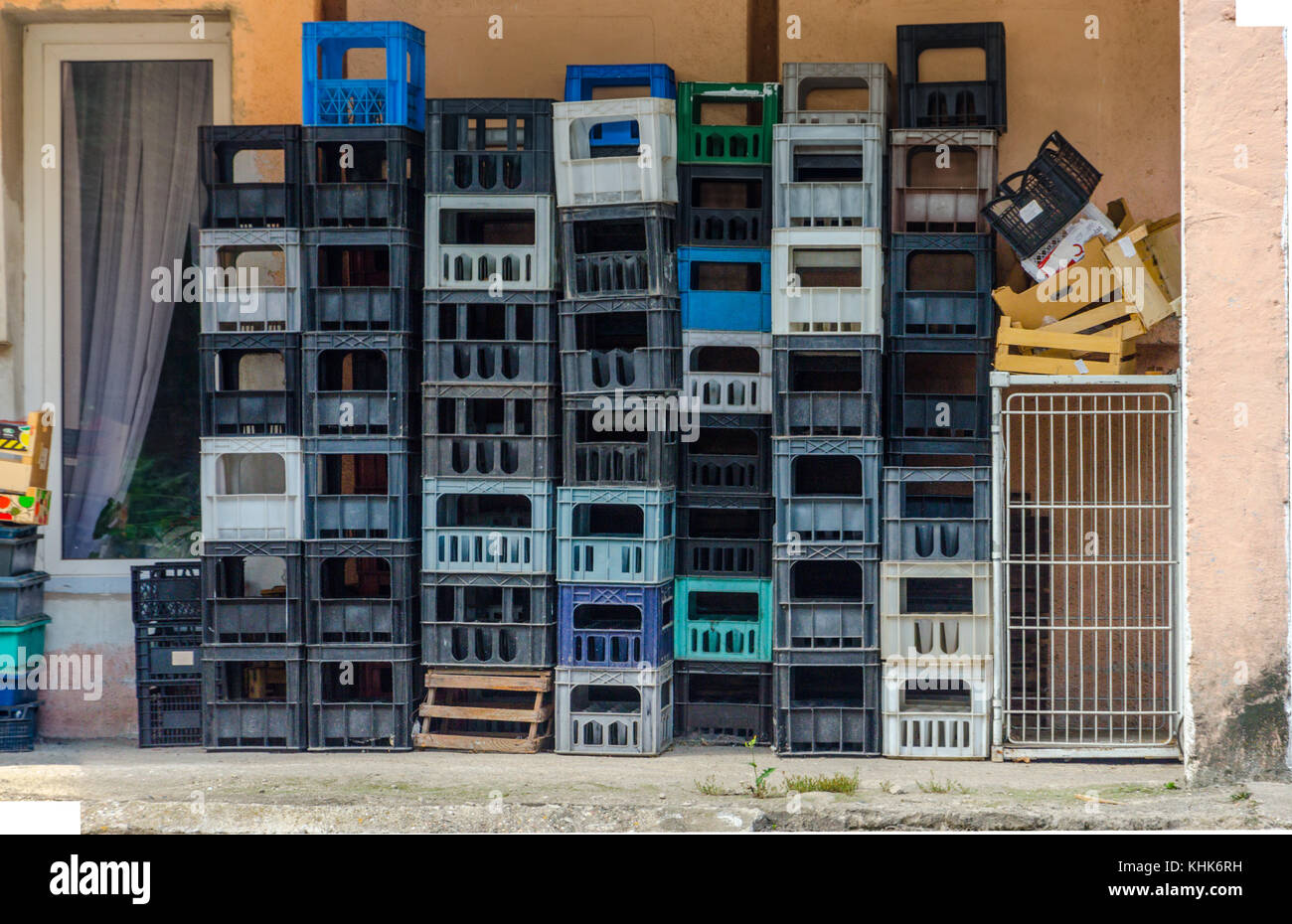 Stacked Multicolored Plastic Beer Boxes as Background Stock Photo - Alamy