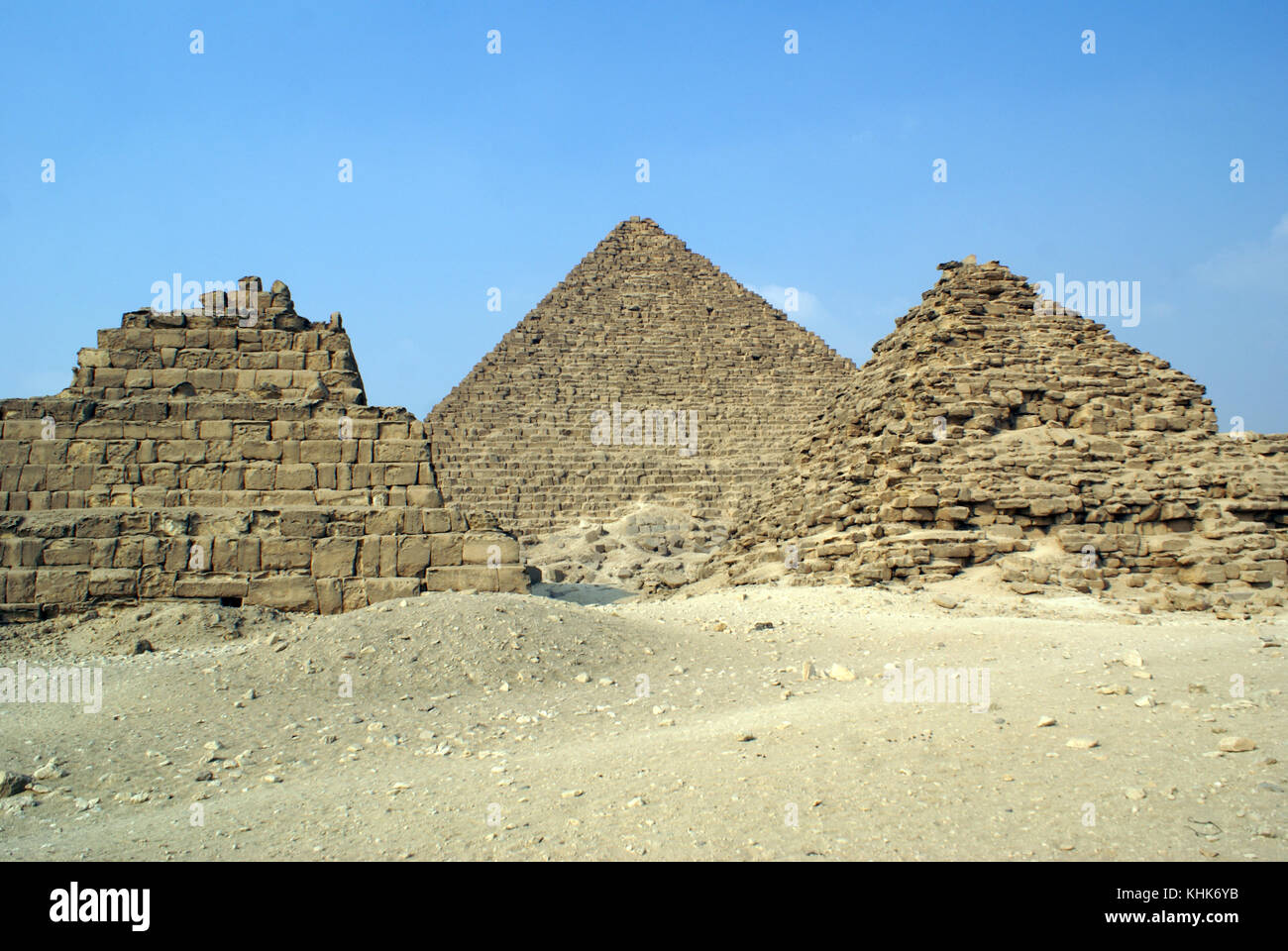Three piramids and desert in Giza, Egypt Stock Photo - Alamy