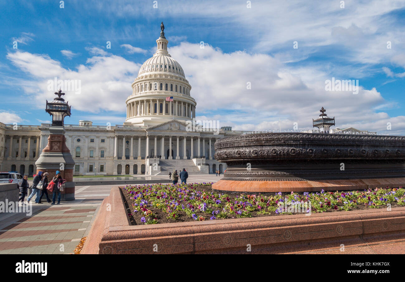 WASHINGTON, DC, USA - United States Capitol dome and garden planter ...
