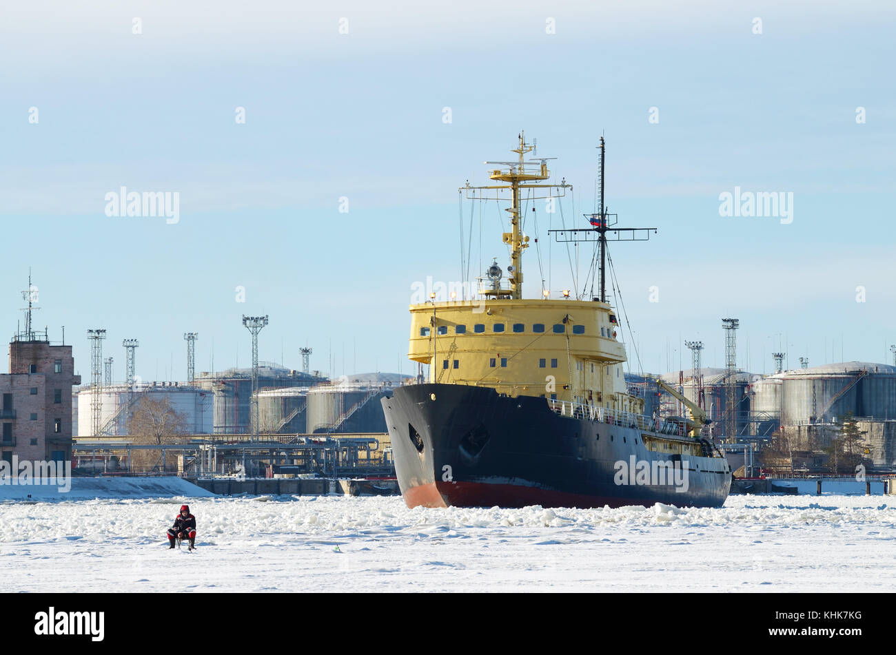 The powerful icebreaker breaks the ice ,freeing the path for ships ...
