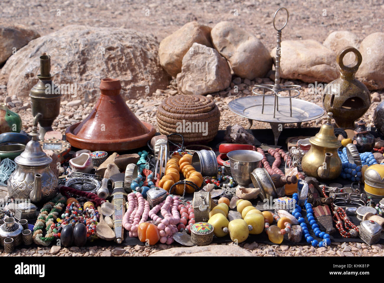Old traditional souvenirs on the ground in Morocco Stock Photo - Alamy