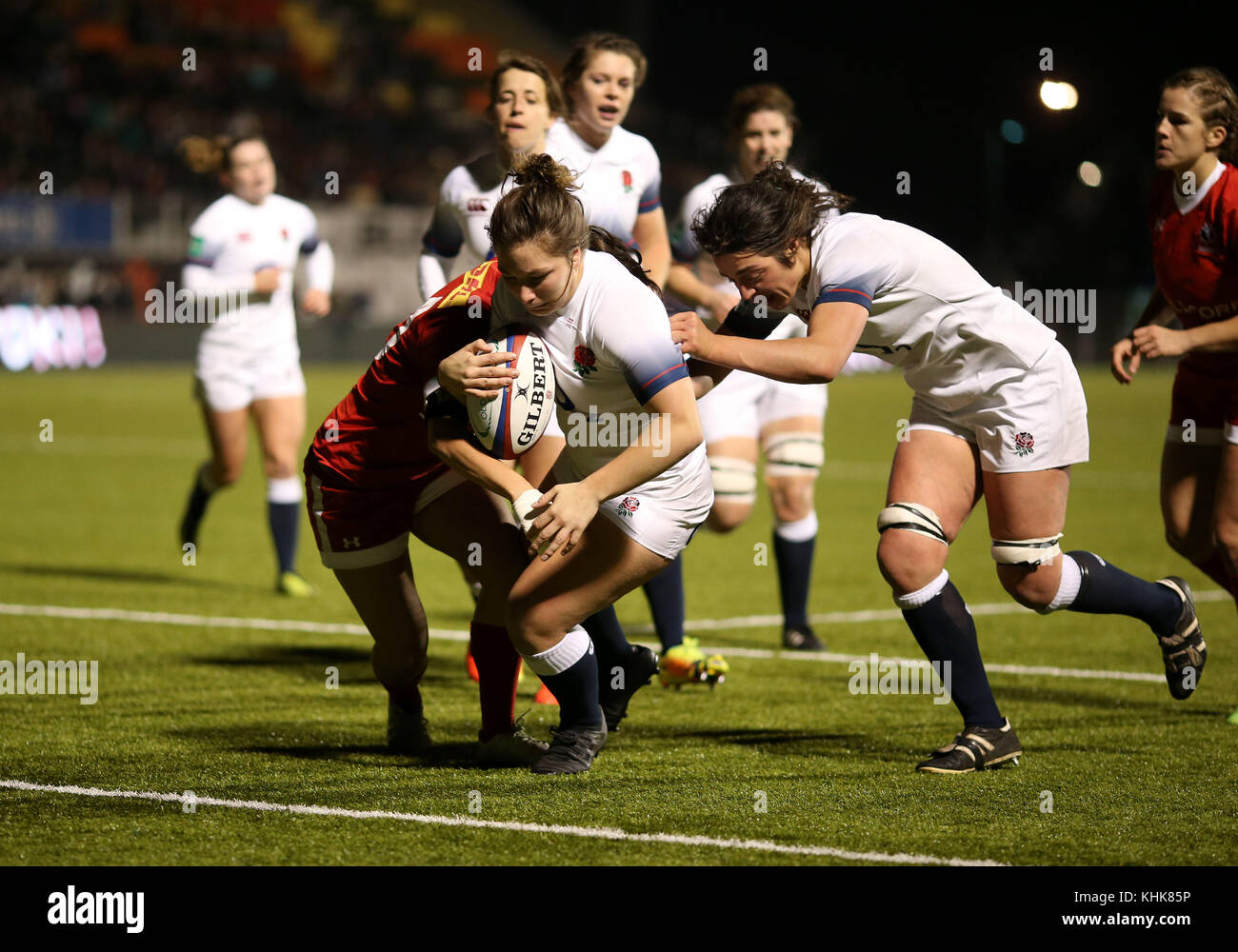 England Women's Amy Cokayne scores a try during the first test of the ...