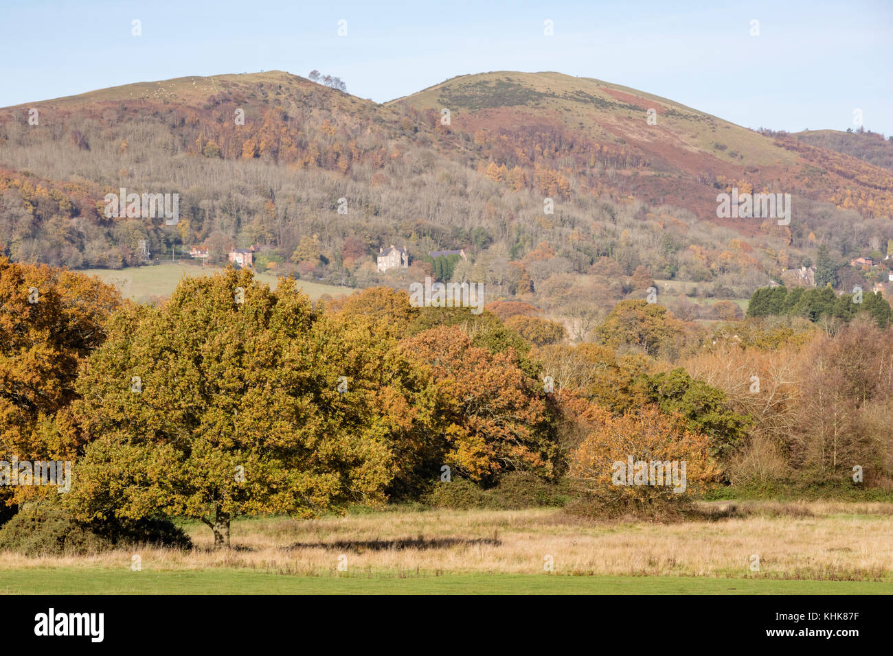 Autumn over the Malvern Hills looking north from Castlemorton Common ...