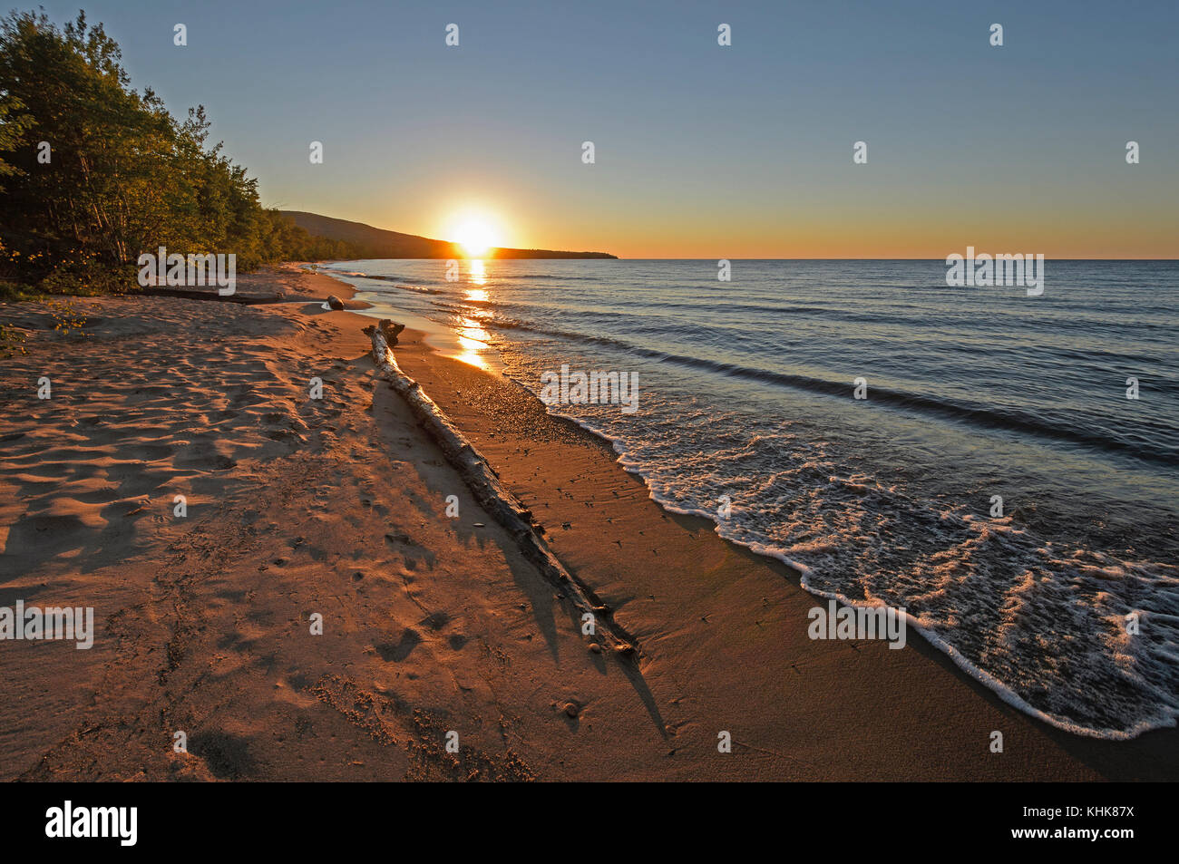Sunset on a Quiet Lakeshore in Lake Superior near Silver City, Michigan ...