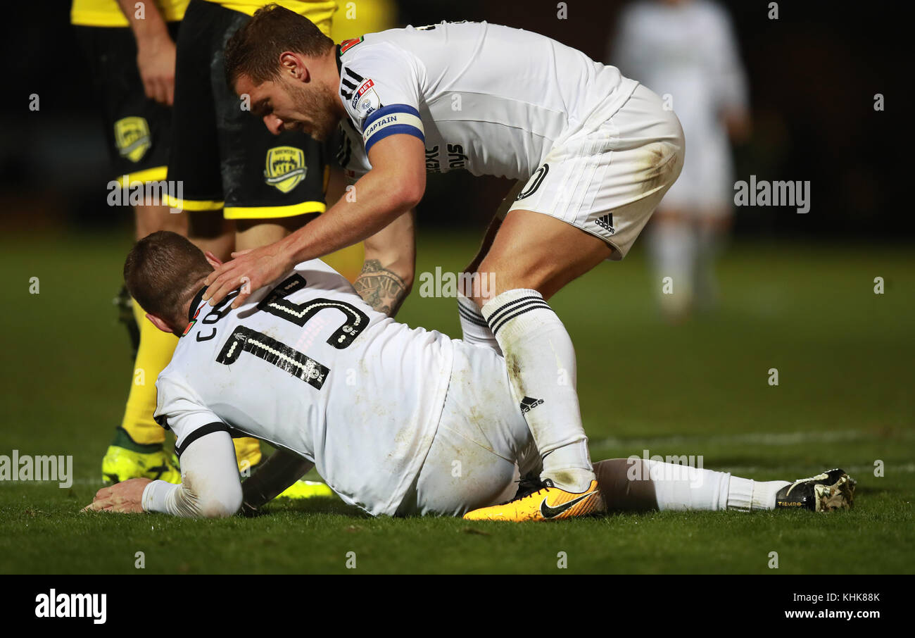 Sheffield United's Paul Coutts lies injured after a serious leg injury ...