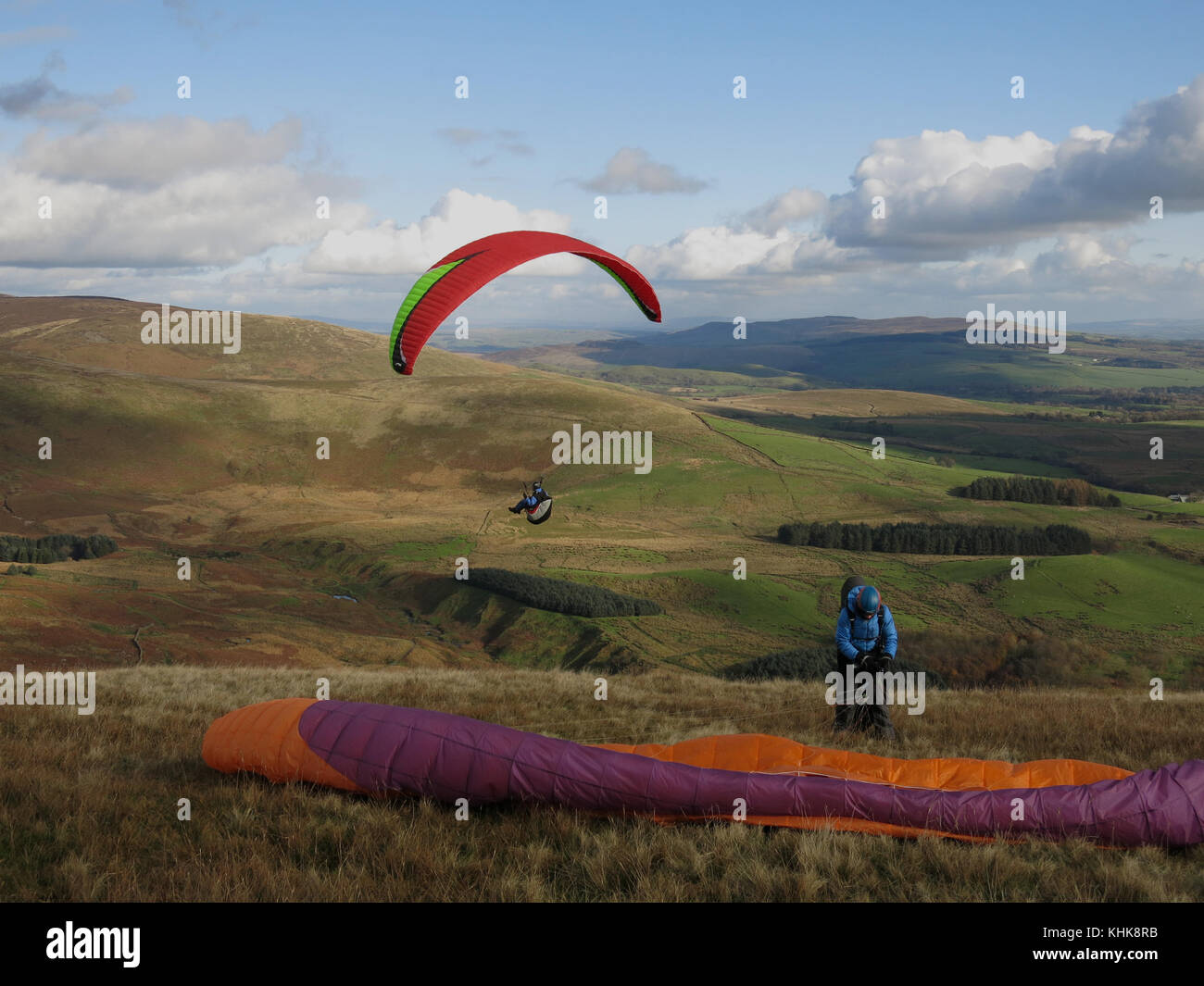 Paragliding from Parlick Pike near Chipping, Lancashire, England Stock ...