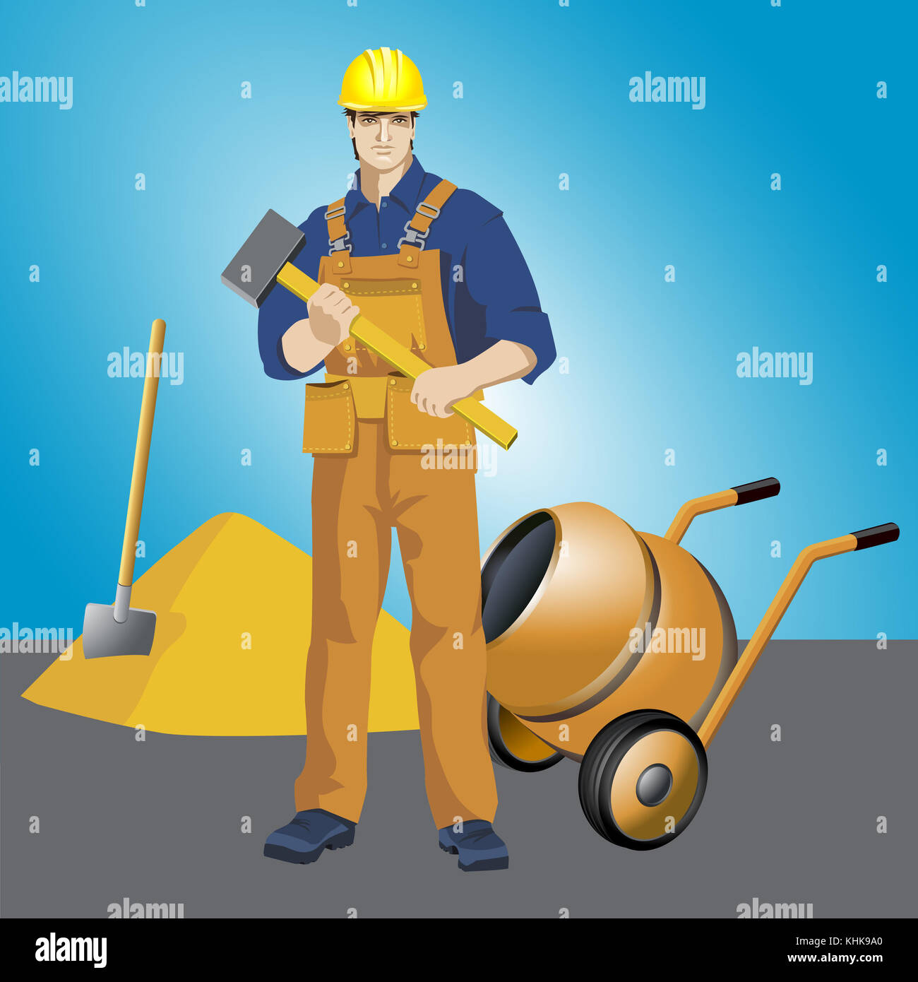 Illustration, worker with hammer Stock Photo - Alamy
