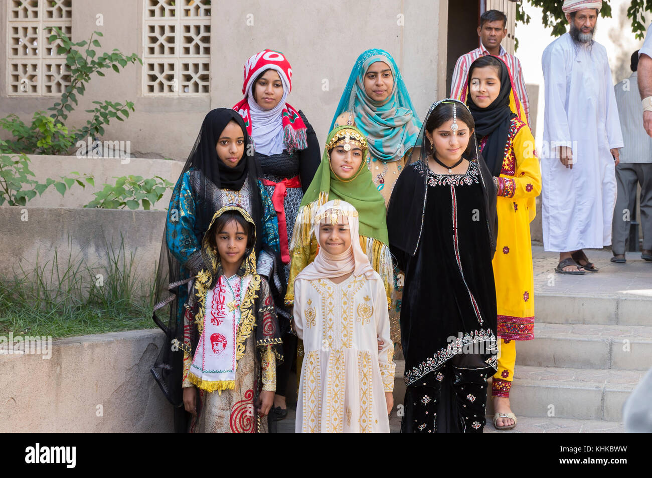 Nizwa, Oman, November 10th, 2017: omani girls dressed in traditional ...