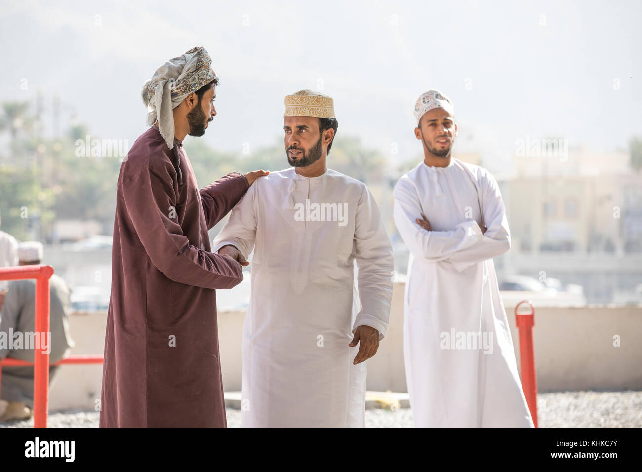 Nizwa, Oman, 10th Nobember 2017: omani people at a goat market Stock ...