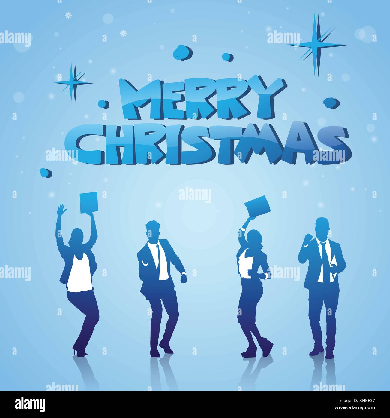 Cheerful People Silhouettes Celebrating Merry Christmas Winter Holidays ...