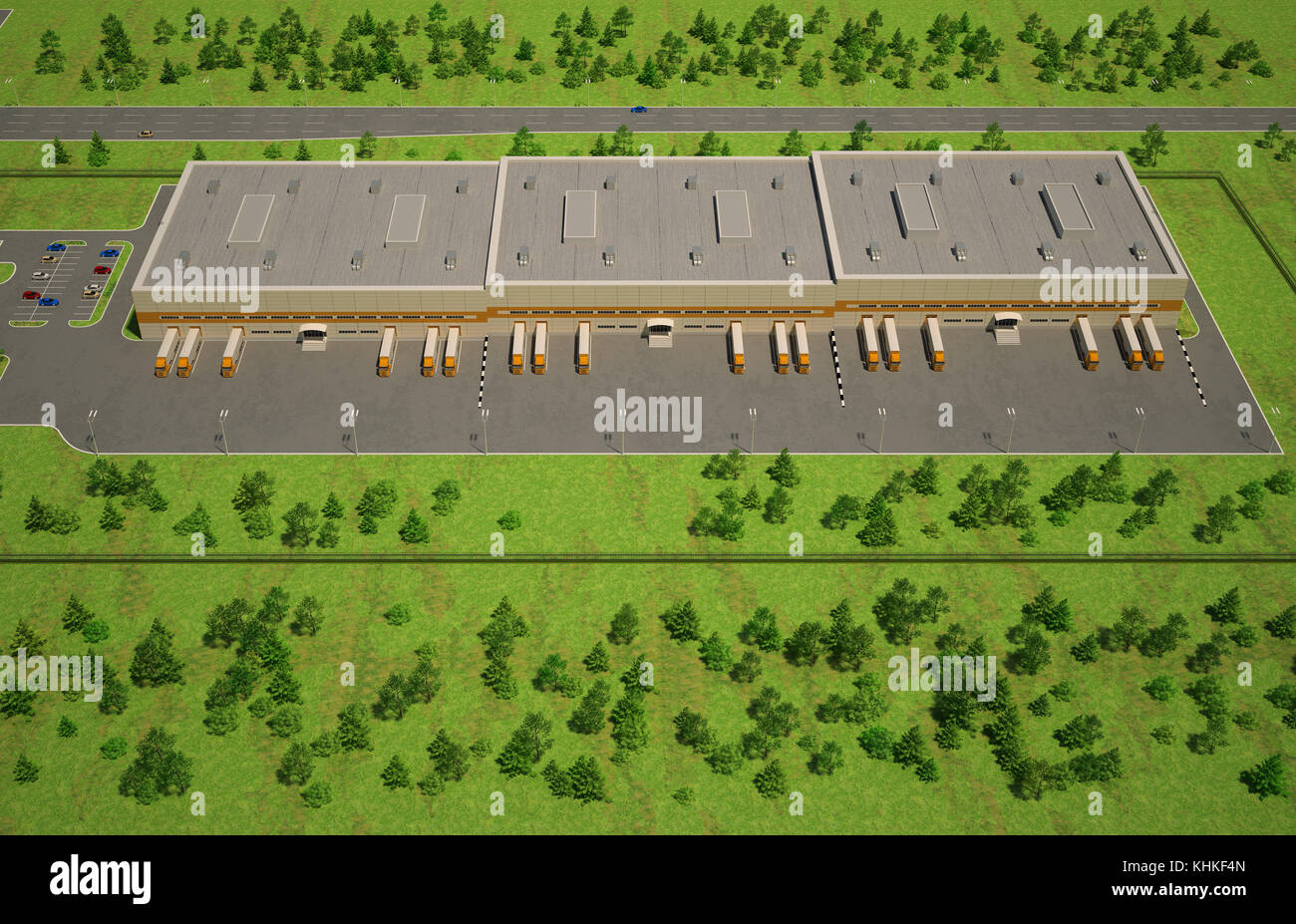 outdoor building warehouse aerial view. 3d rendering Stock Photo - Alamy