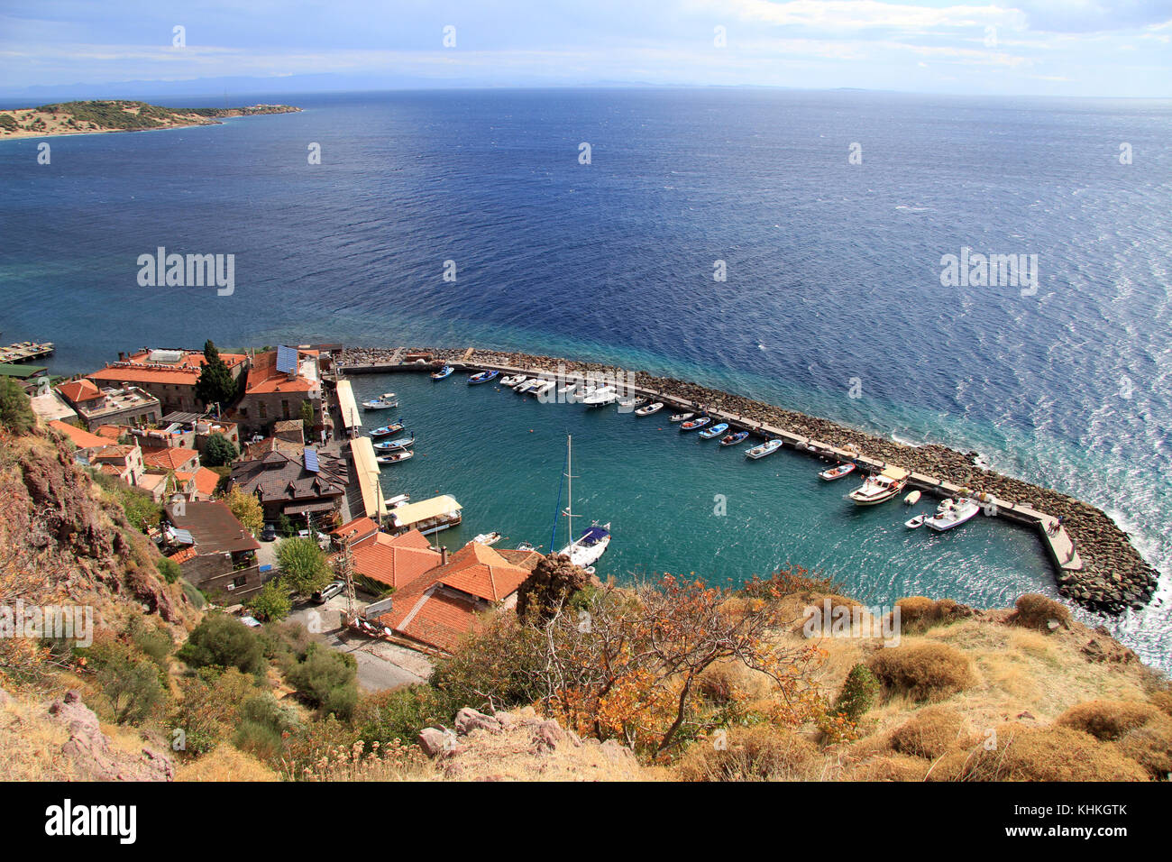 Old port Iskele near ancient Assos in Behramkale, Turkey Stock Photo ...