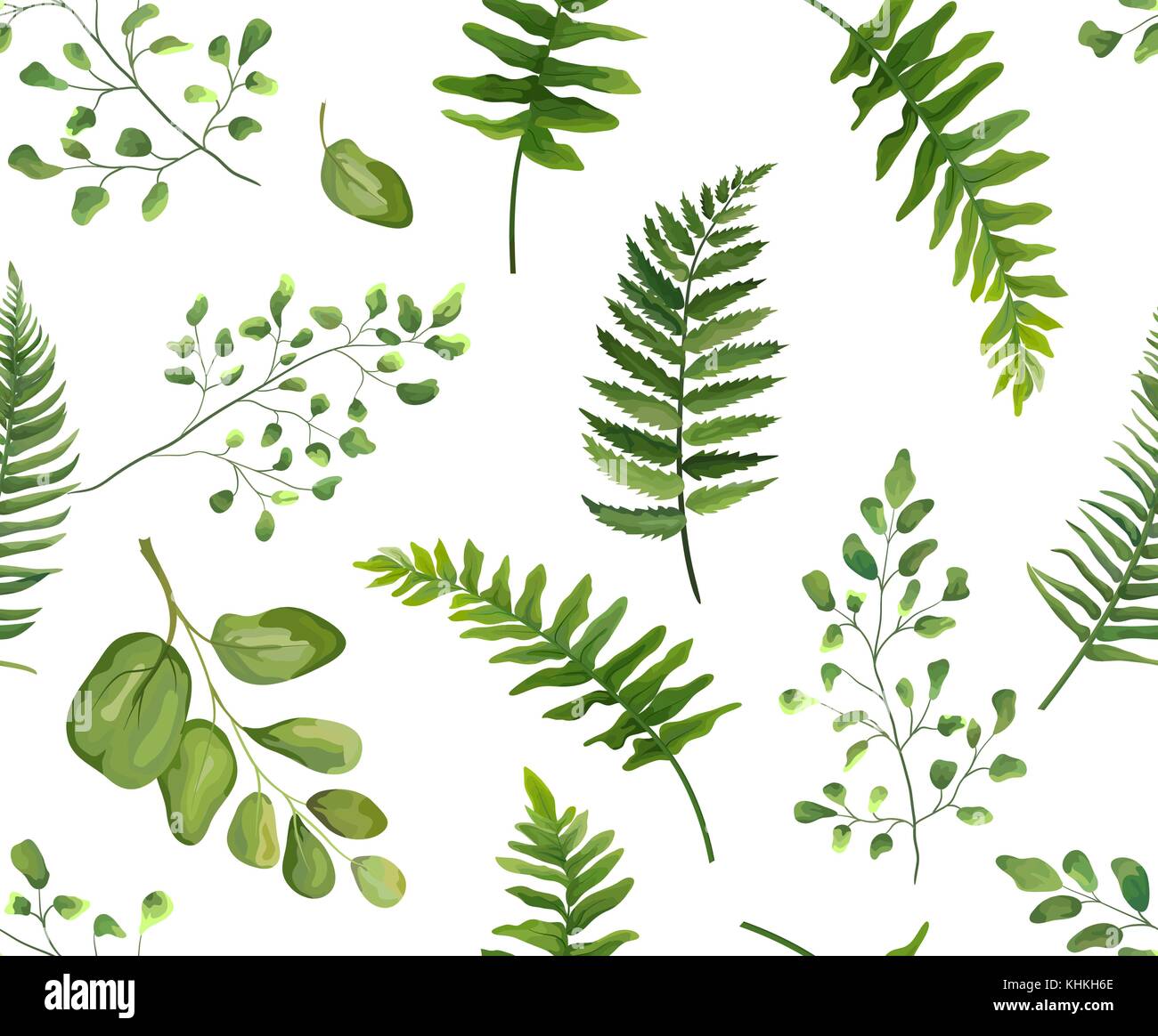 Seamless greenery green leaves botanical, rustic pattern Vector floral ...