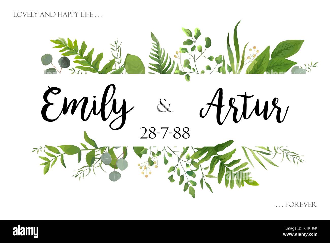 Wedding invite invitation card vector floral greenery design: Forest ...