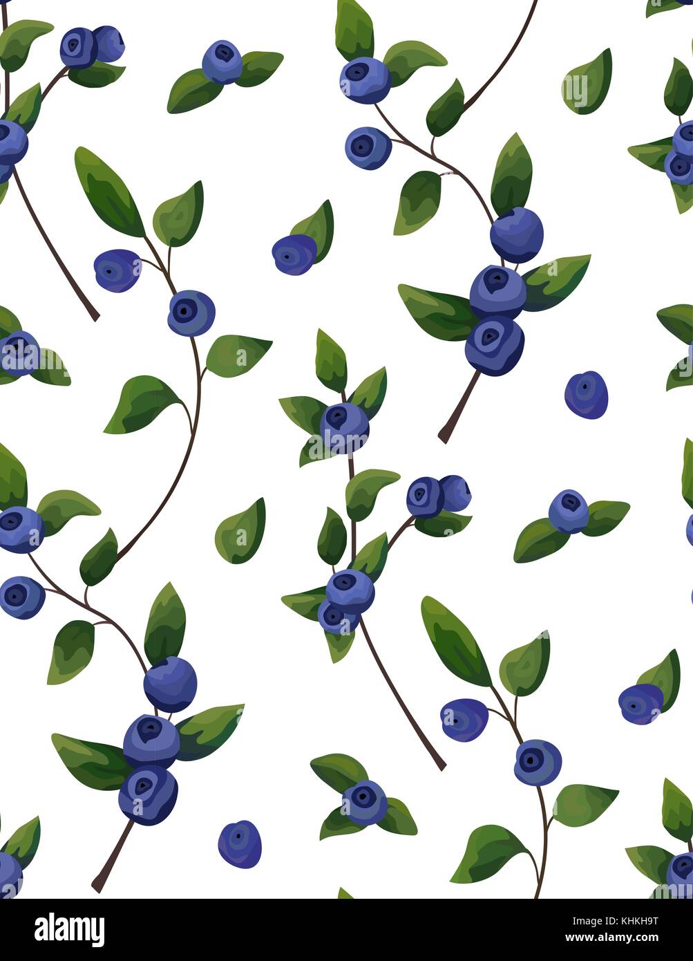 Vector natural Seamless pattern of blueberry branch, forest fruit with ...