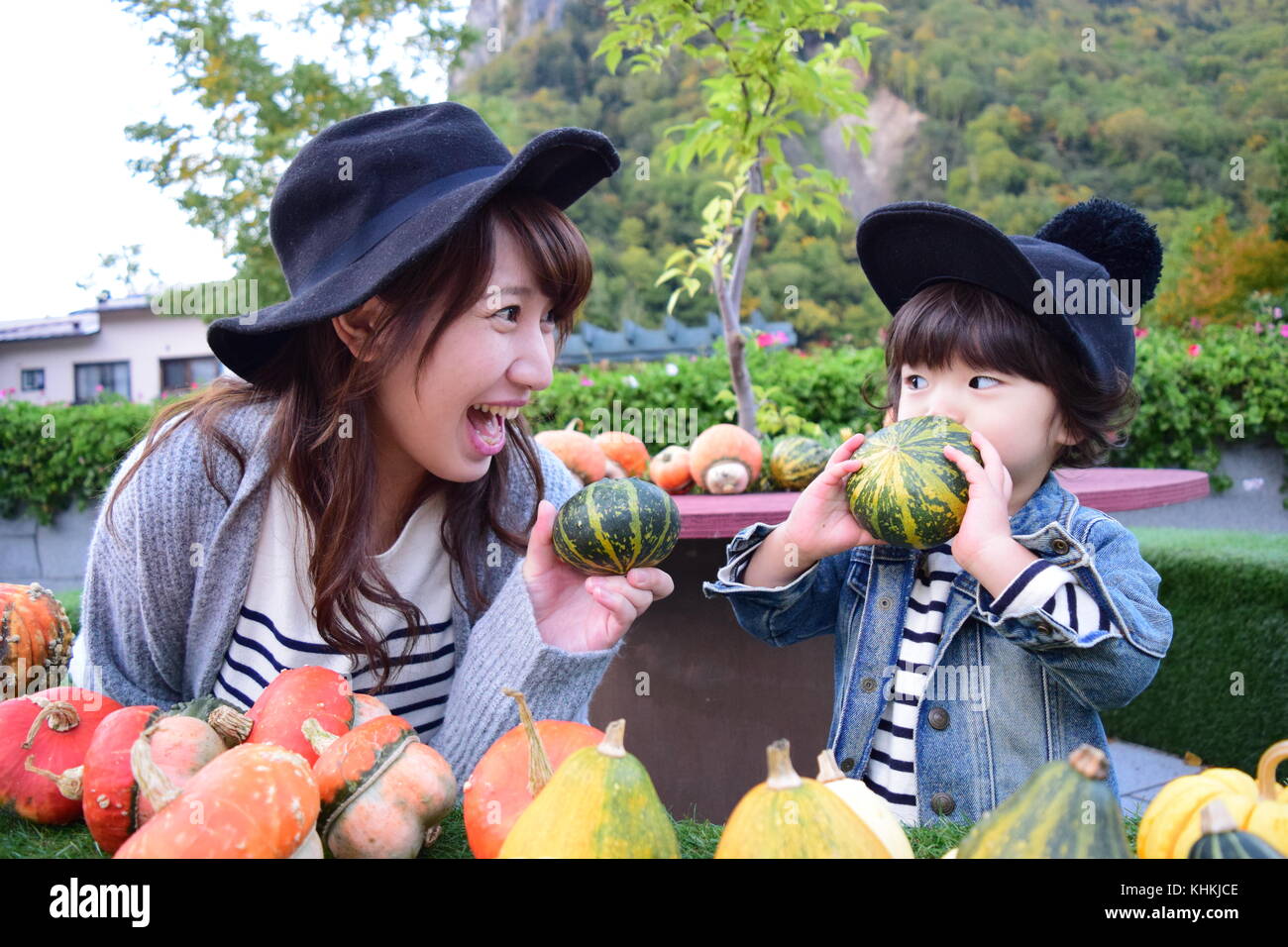 young japanese mother is playing with her son at outer place Stock Photo - Alamy