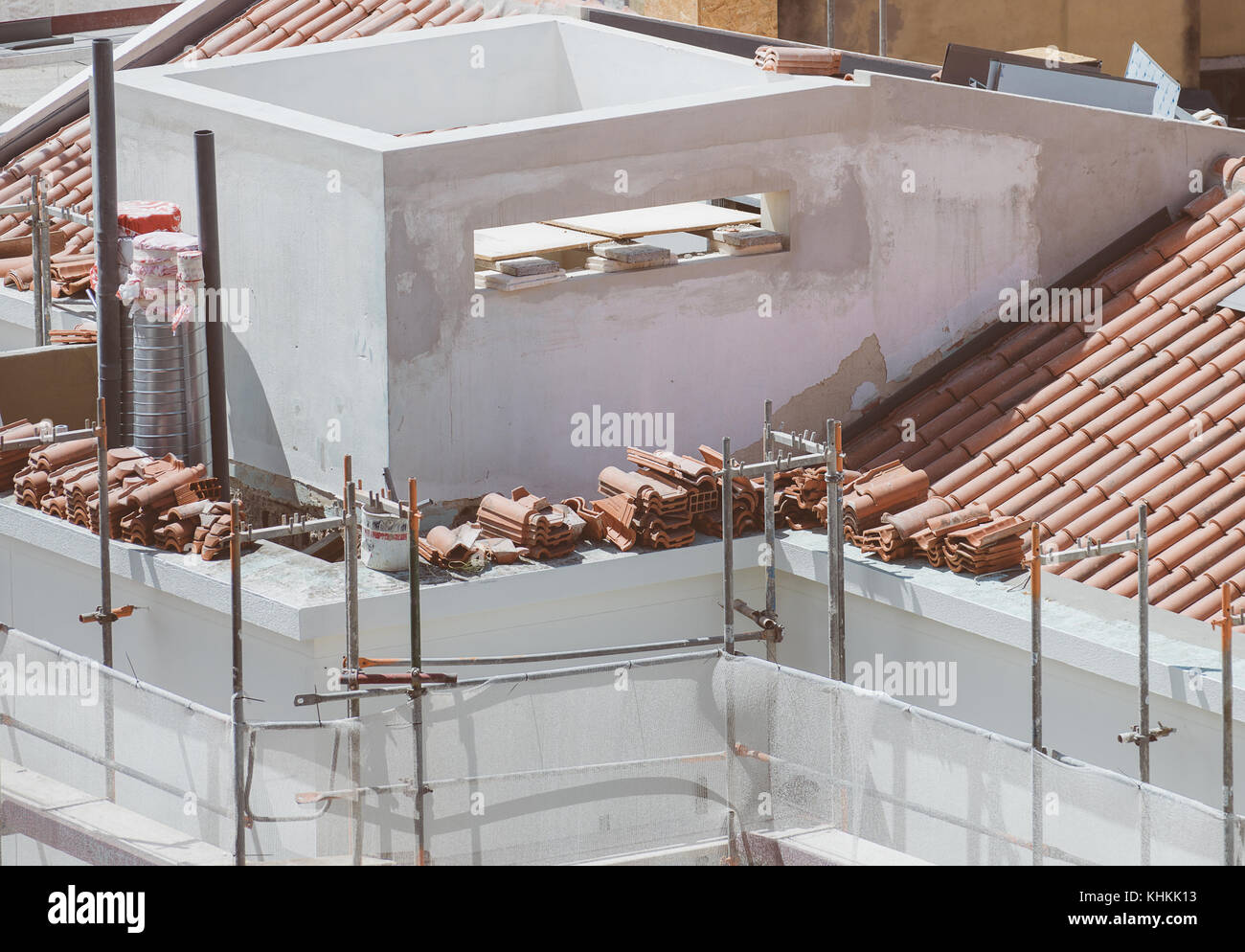 Stacking of natural ceramic tiles on the rooftop Stock Photo - Alamy