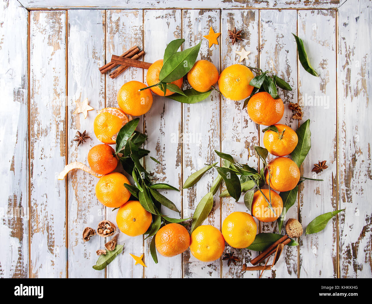 Christmas wreath with tangerines Stock Photo - Alamy