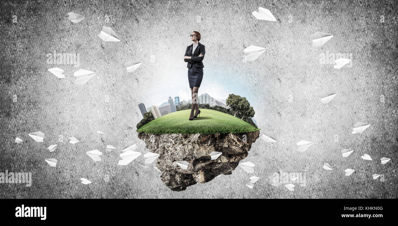 Confident lady boss and modern city as concept of eco green cons Stock ...