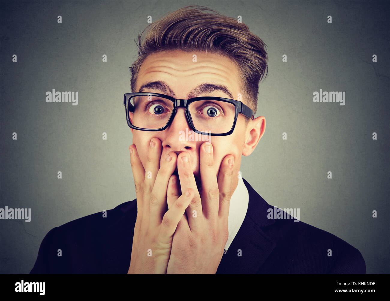 Man scared hands face hi-res stock photography and images - Alamy