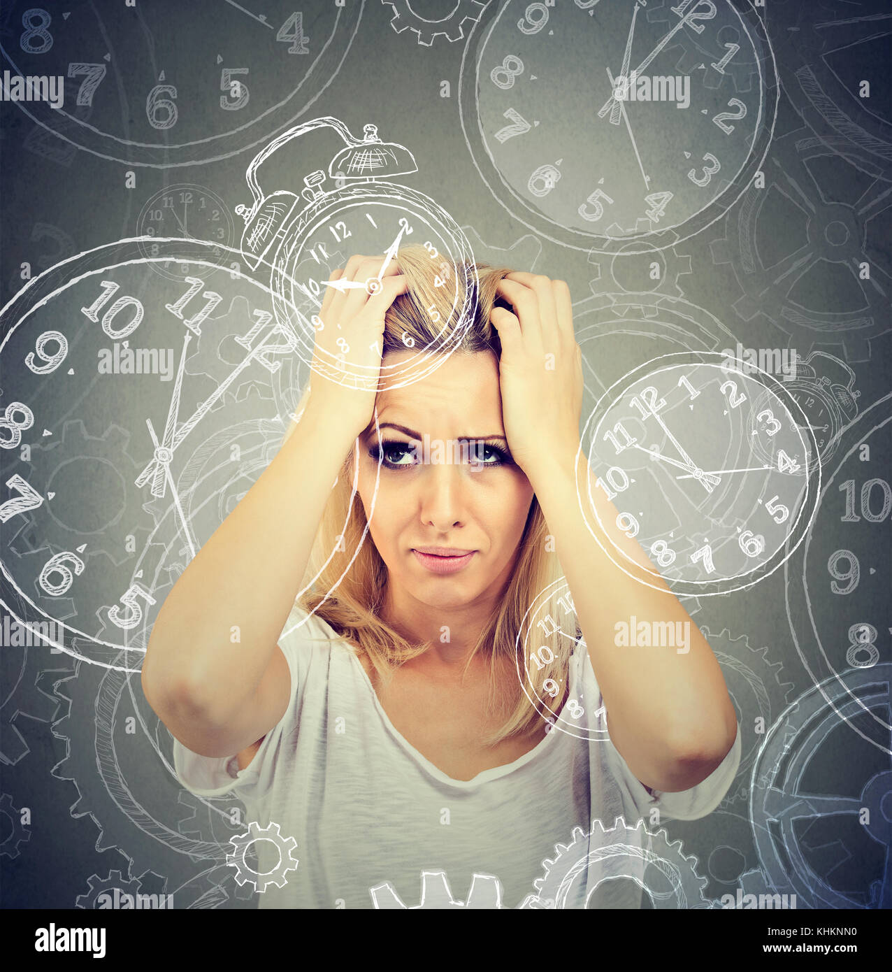 Woman overloaded by too many appointments and lack of time Stock Photo ...