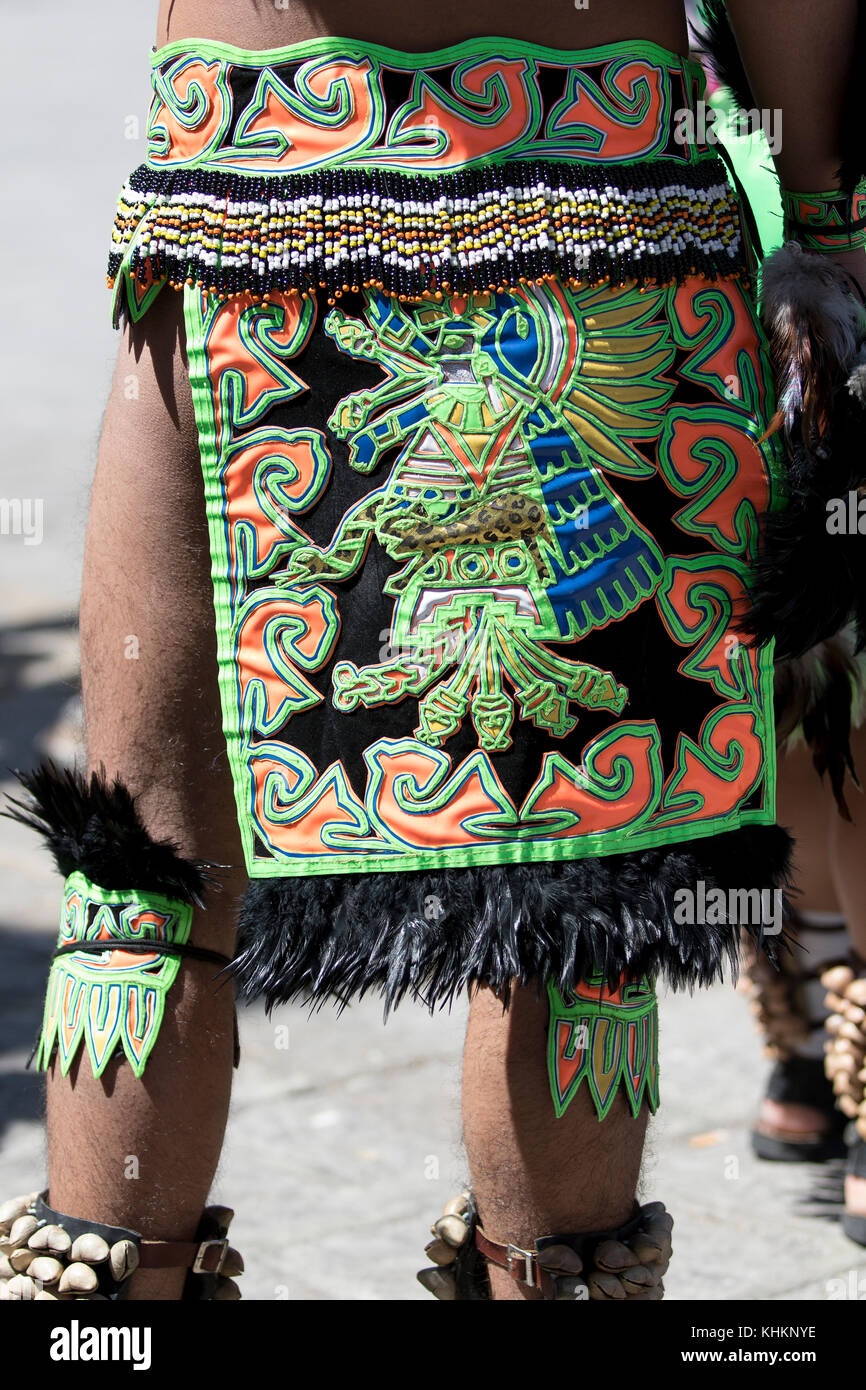 colorful mexican warrior bottom costume details Stock Photo - Alamy