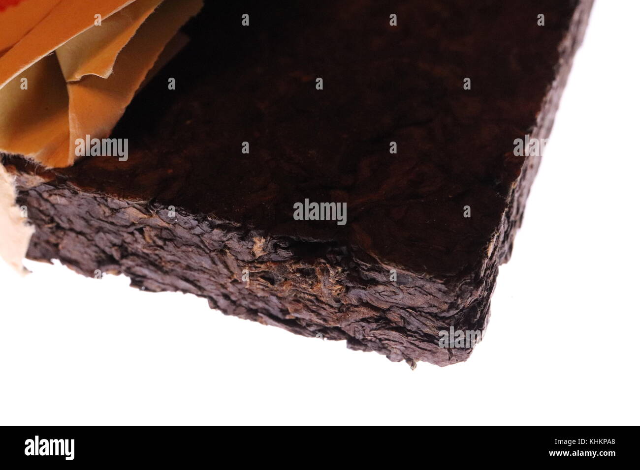 Old Pressed Puer Tea Leaves Block. Macro Closeup Stock Photo - Alamy