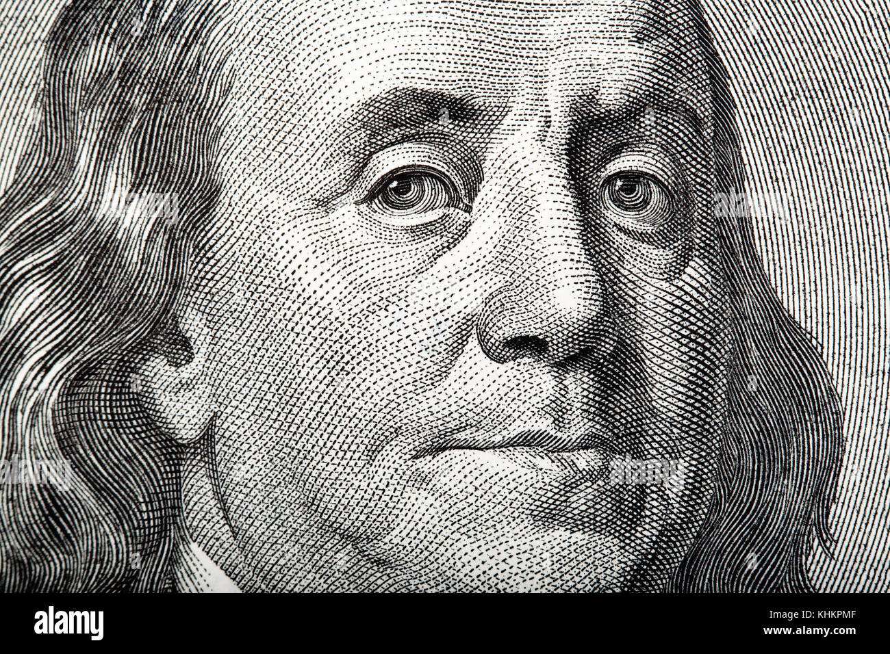 Close-up portrait of Franklin on American money. High resolution photo ...