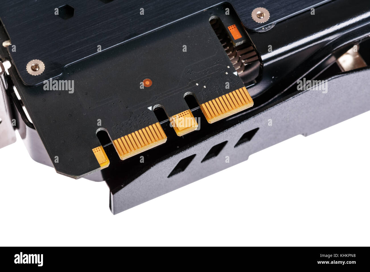 SLI socket on professional gaming video card isolated on white. High ...