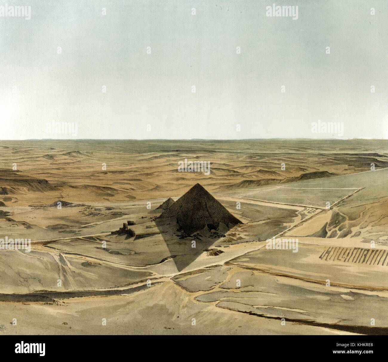 Color lithograph depicting a panorama of the second pyramid of Giza ...