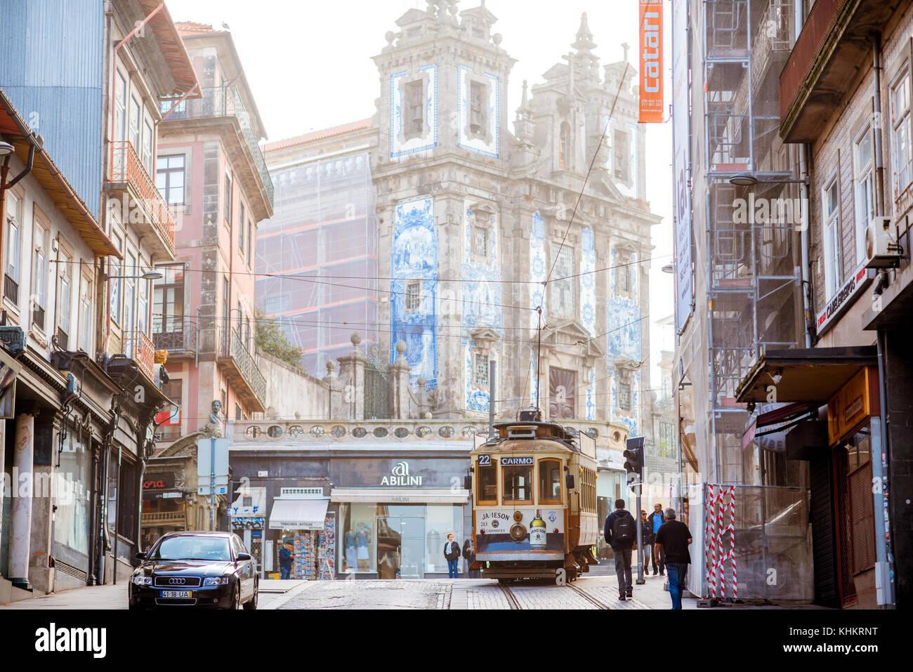 PORTO, PORTUGAL - September 25, 2017: Street view with retro tourist ...