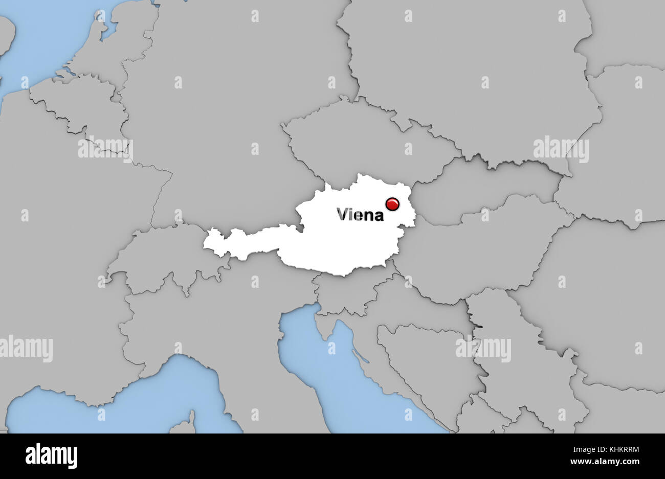Abstract 3d render of map of Austria highlighted in white color and ...