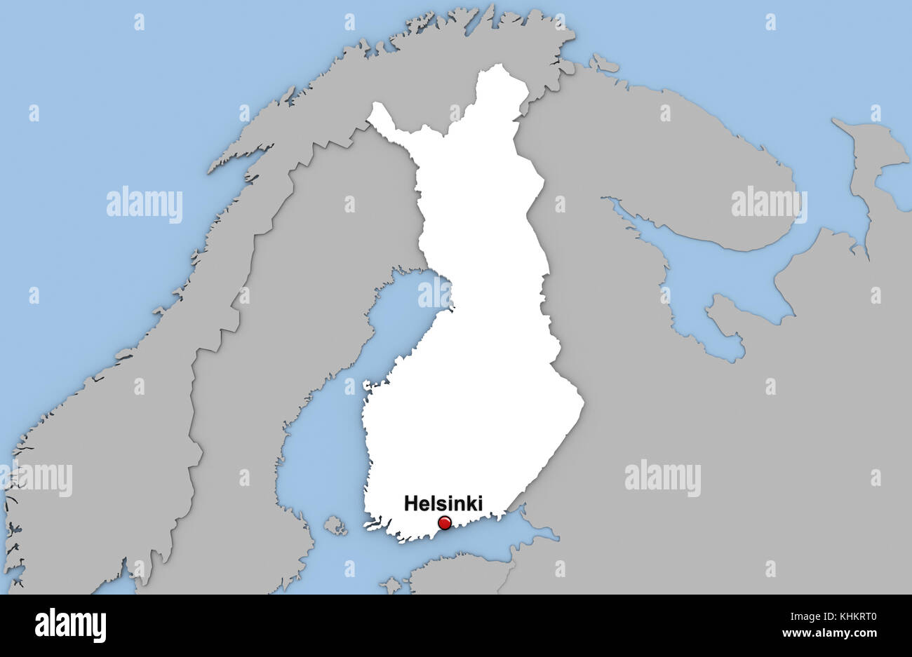 Abstract 3d render of map of Finland highlighted in white color and ...
