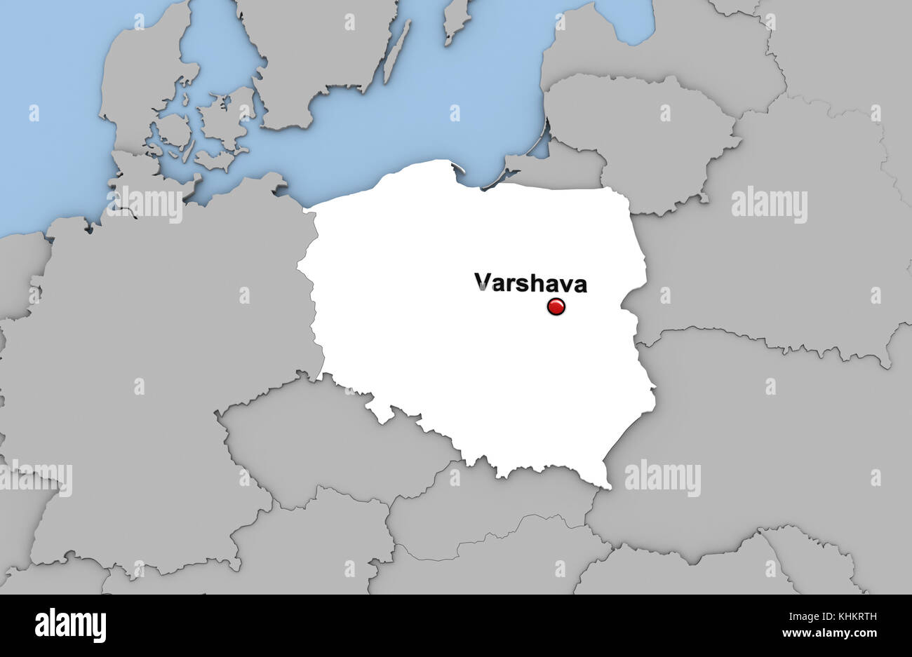 Abstract 3d render of map of Poland highlighted in white color and ...