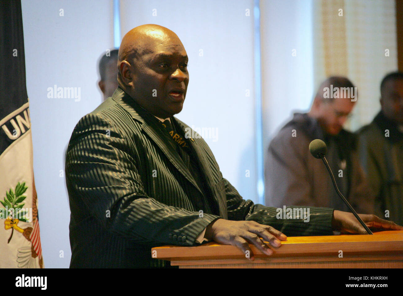 Retired Army Sergeant Major Walter Bruce conducted the roll call for ...