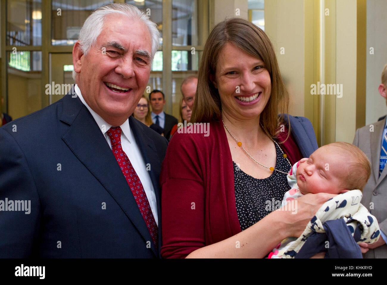 U.S. Secretary of State Rex Tillerson greets U.S. Embassy staff and ...