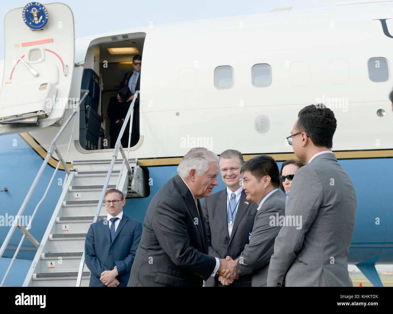 U.S. Secretary of State Rex Tillerson is greeted by Mr. Tran Thanh Tam ...
